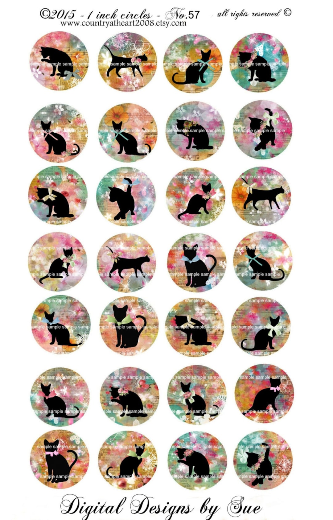 1 Inch Circles - No. 57 Cats - Printable Digital Collage Sheet ...