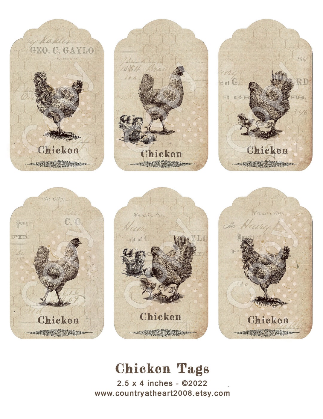Chicken - Hang Tags - Digital Download - Printable Digital Collage ...