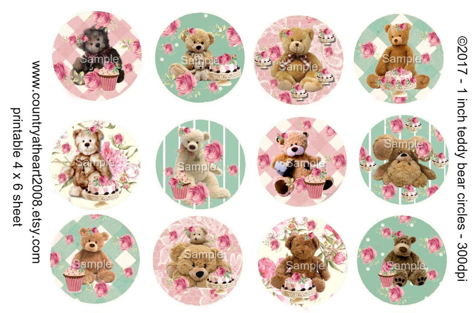 Teddy Bear Circles - 1 Inch - Printable Digital Collage Sheet - Digital ...