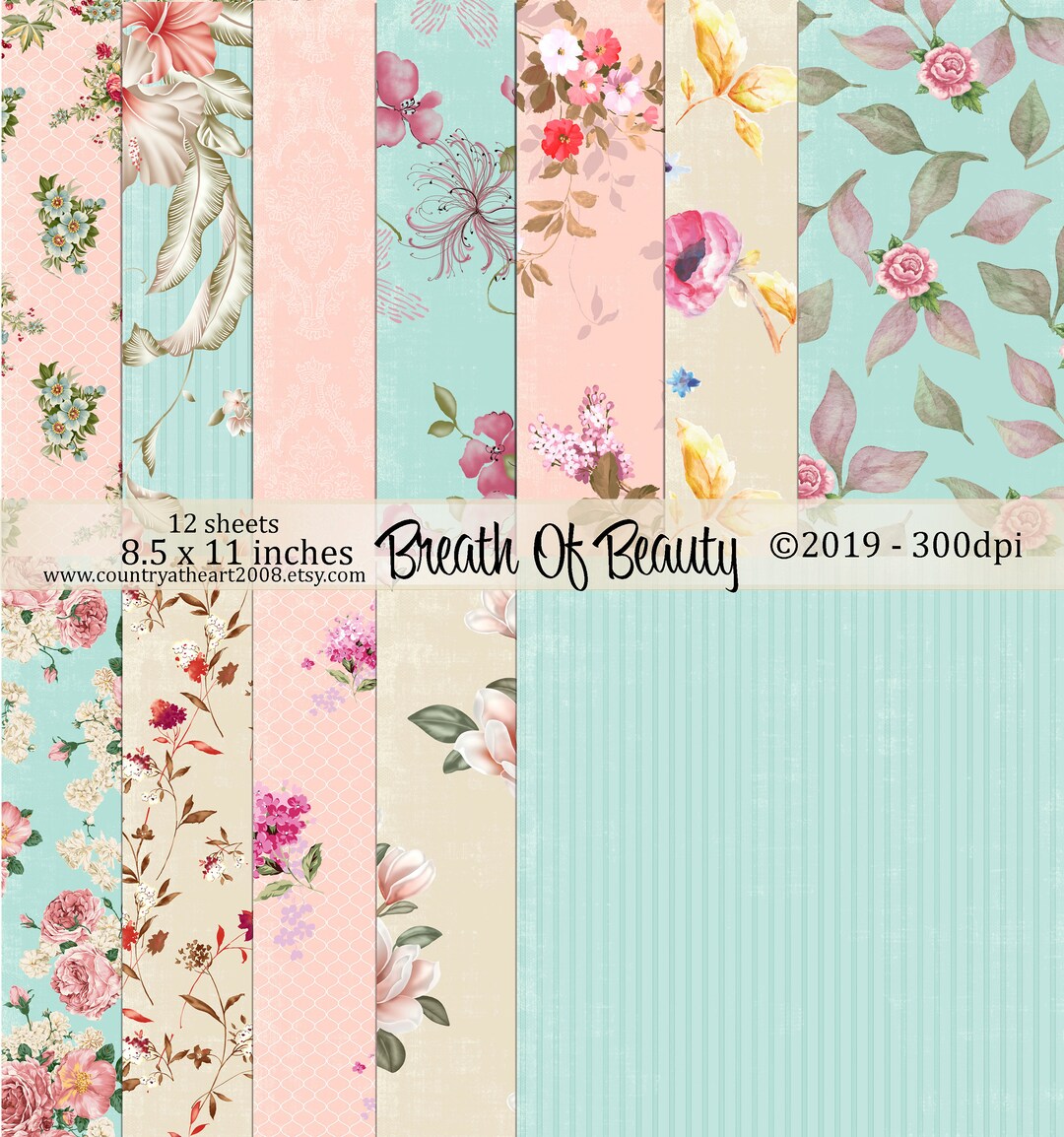 12 Full Size Sheets of Floral Paper - Journal Papers - Printable ...