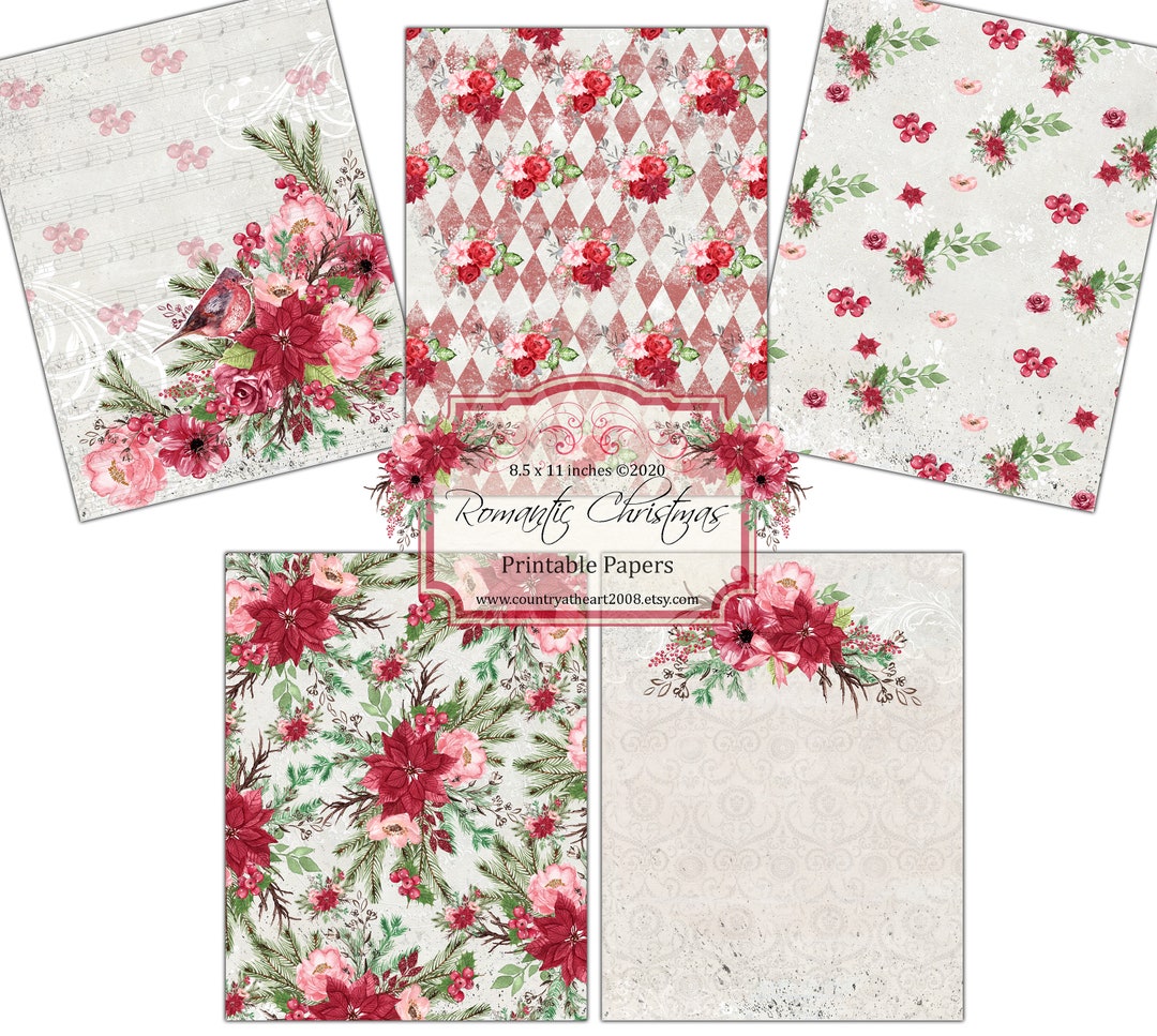 Romantic Christmas Papers - High Quality Digital 5 Full Size Sheets ...