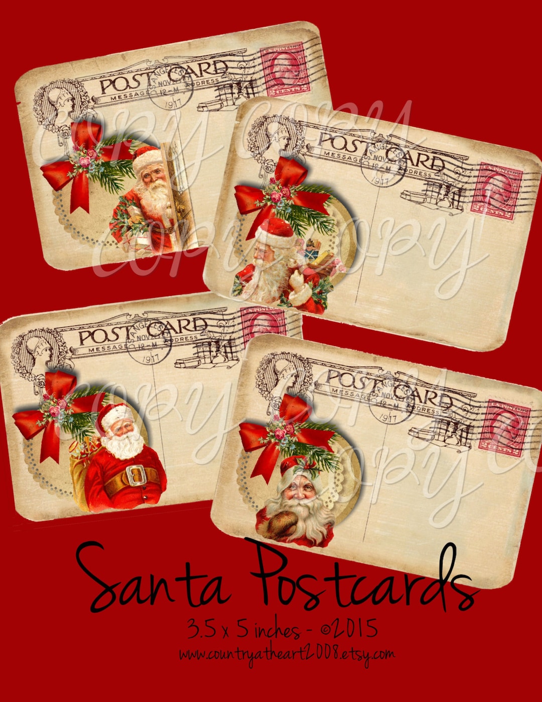 Santa Postcards - High Quality - Printable Download - Etsy