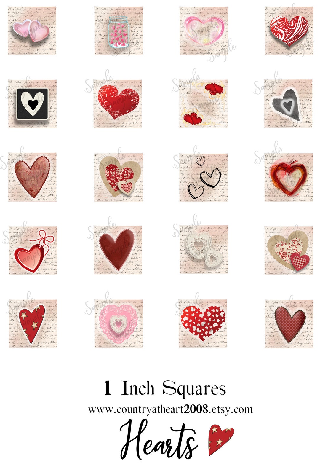 INSTANT DOWNLOAD 1 Inch Squares Hearts Collage Sheet - Etsy