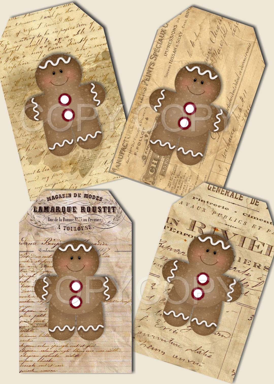 Gingerbread Man Tags - Printable Digital Collage Sheet - Digital ...