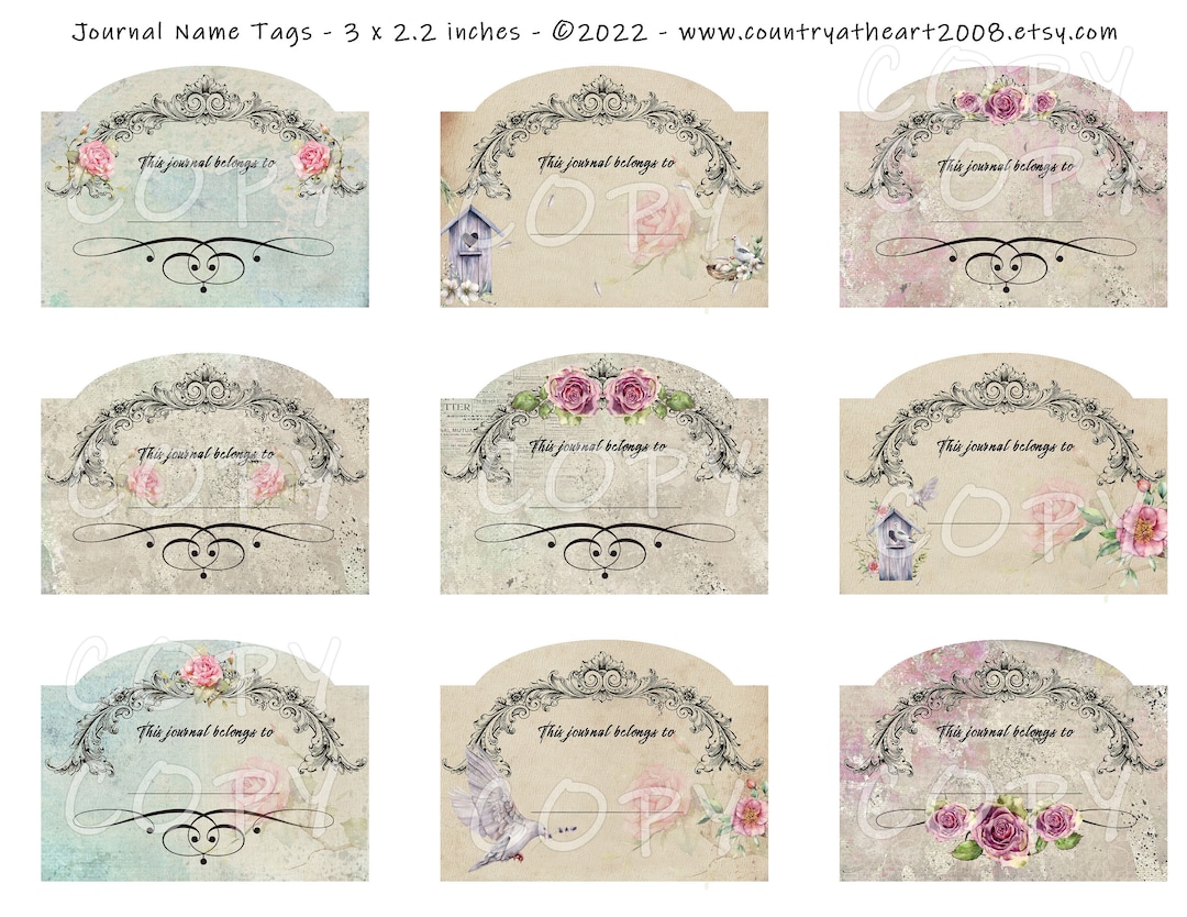 Journal Name Tags - Digital Collage Tag Sheet - Digital Paper - Etsy