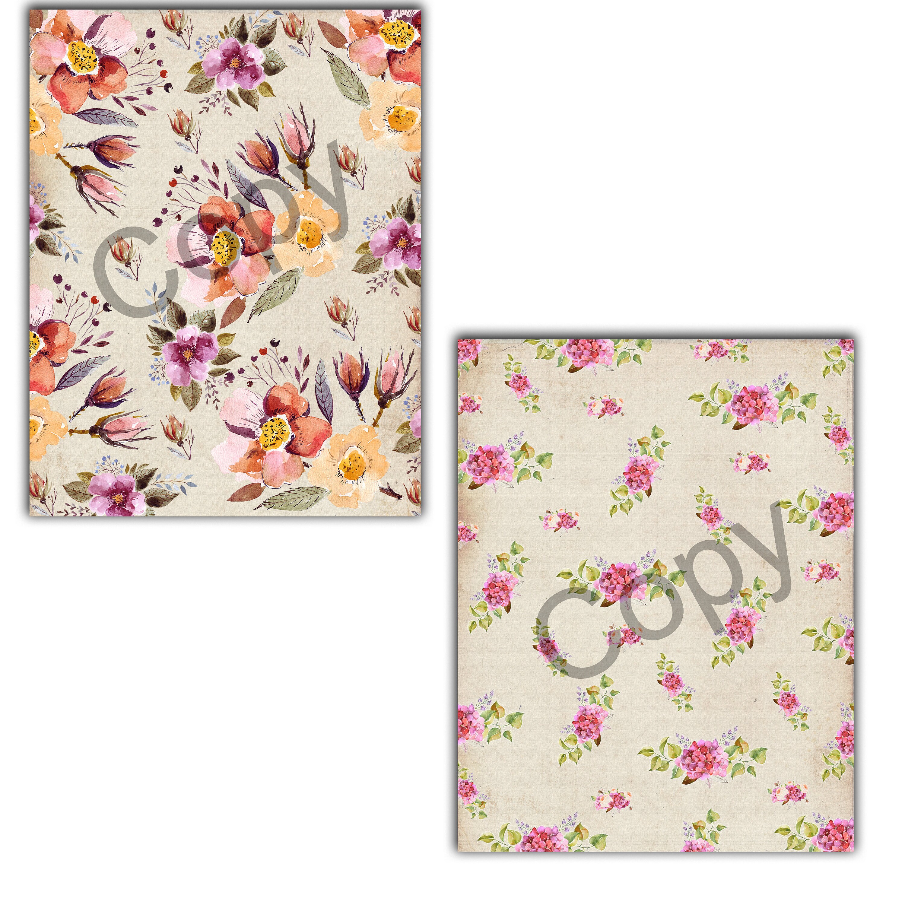 Floral Papers Printable Paper 6 Full Size Sheets of | Etsy