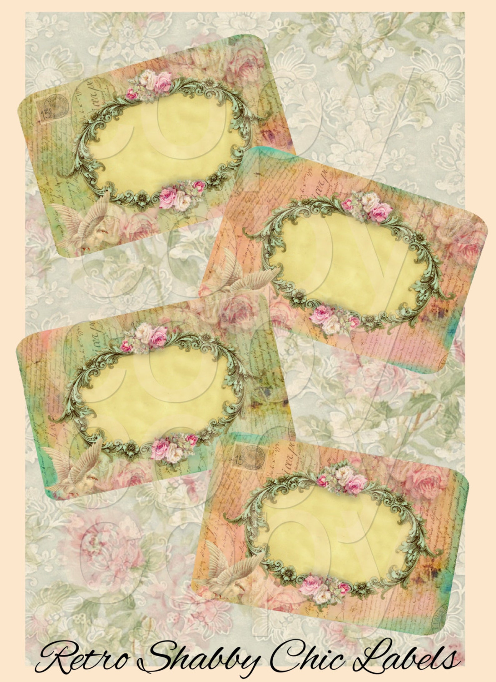 Retro Shabby Chic Labels Printable Digital Collage Sheet - Etsy