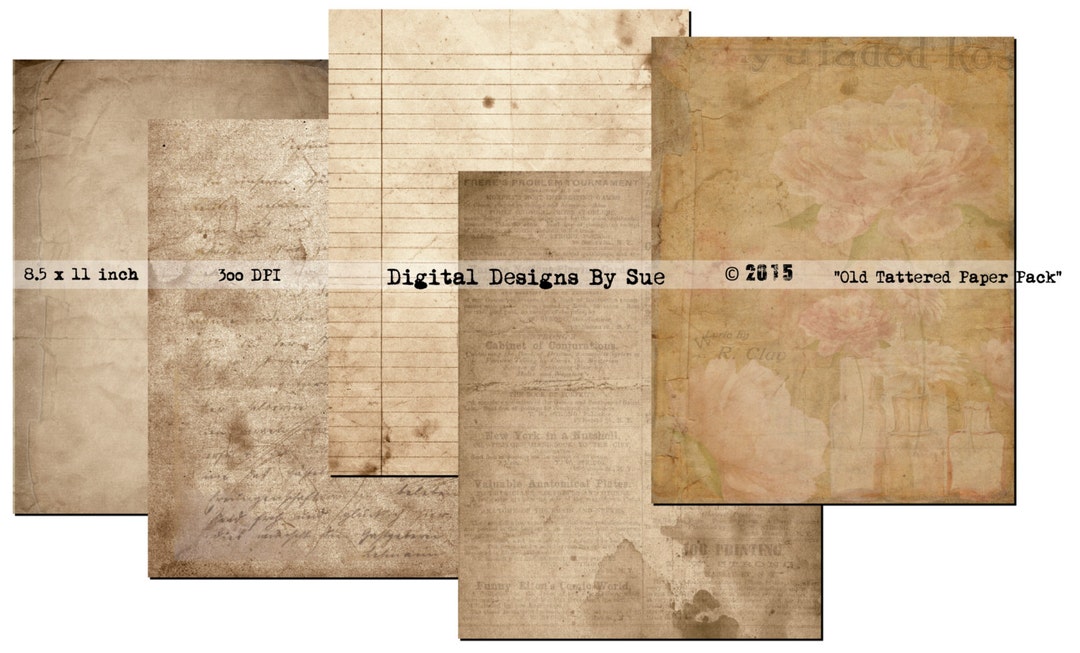 Old Tattered Paper Pack - Printable Digital Collage Sheet - Digital ...