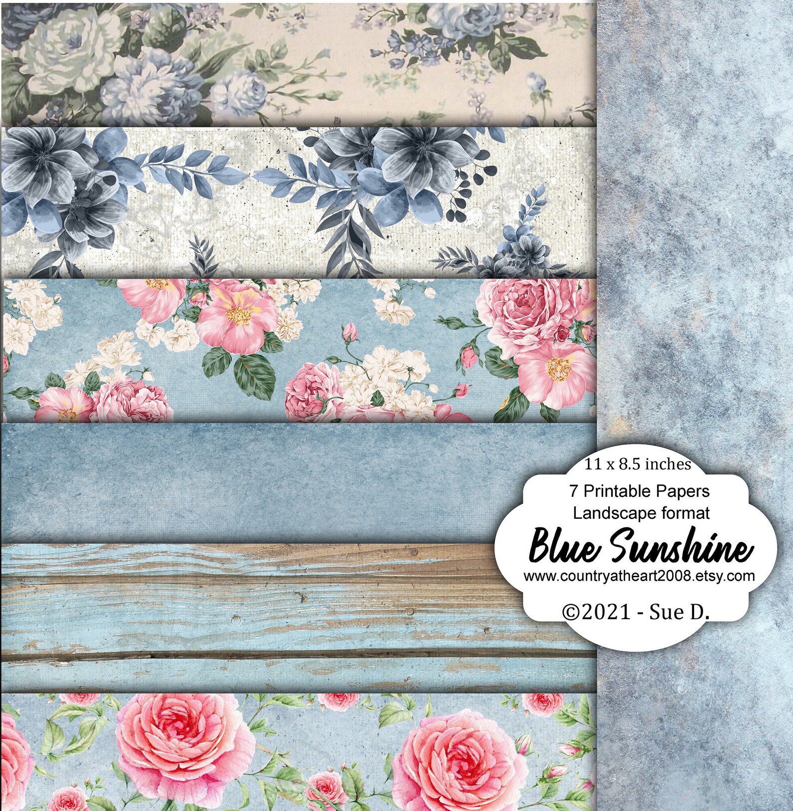 Blue Sunshine Paper Pack Printable Paper 7 Full Size | Etsy