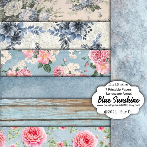 Blue Sunshine Paper Pack Printable Paper 7 Full Size | Etsy