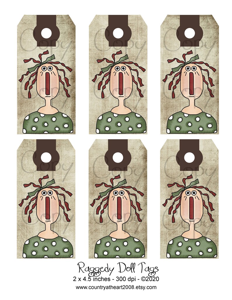 Raggedy Doll Tags - 2 X 4.5 Inches - Digital Download - Scrapbook ...