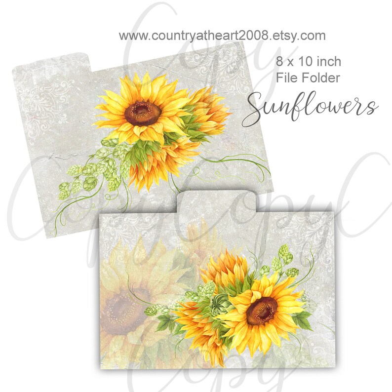 2 Printable Sunflower File Folder Journaling Papers and - Etsy
