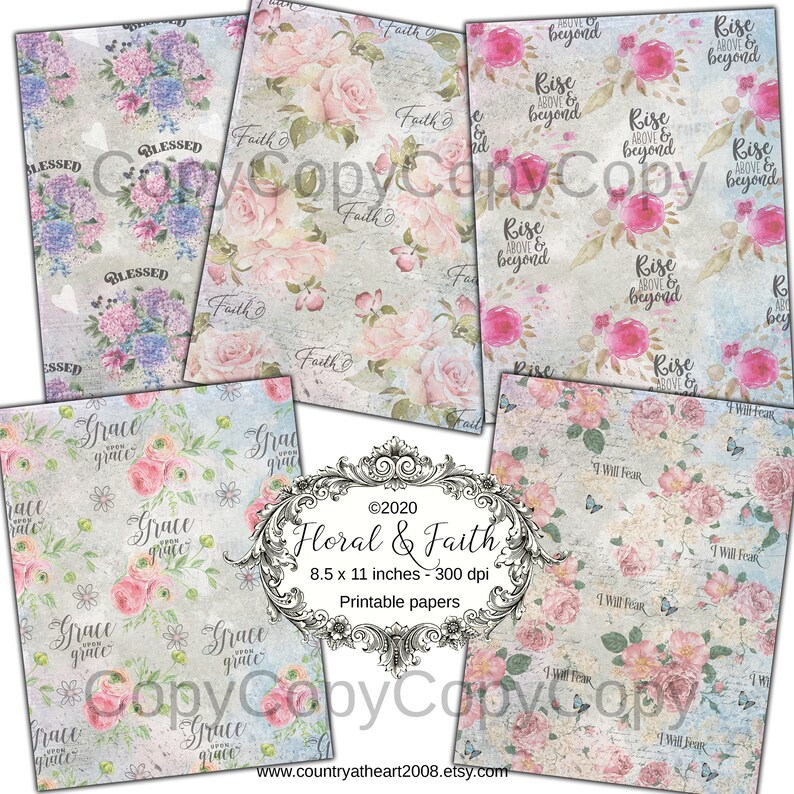 Faith and Floral Printable Paper 5 Full Size Sheets of - Etsy