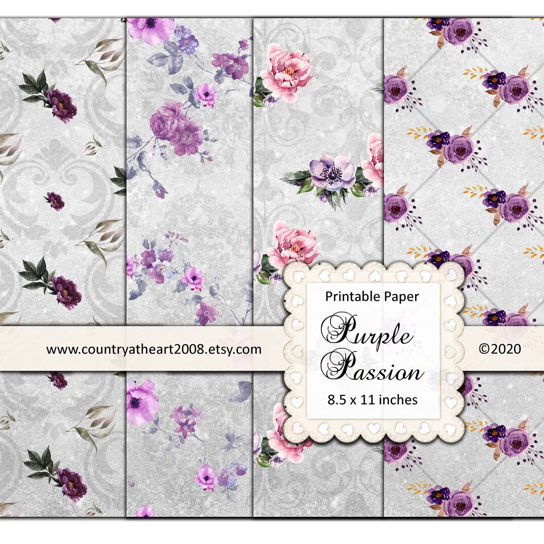 Purple Passion Paper Set 4 Full Size Sheets of Printable Papers Digital ...