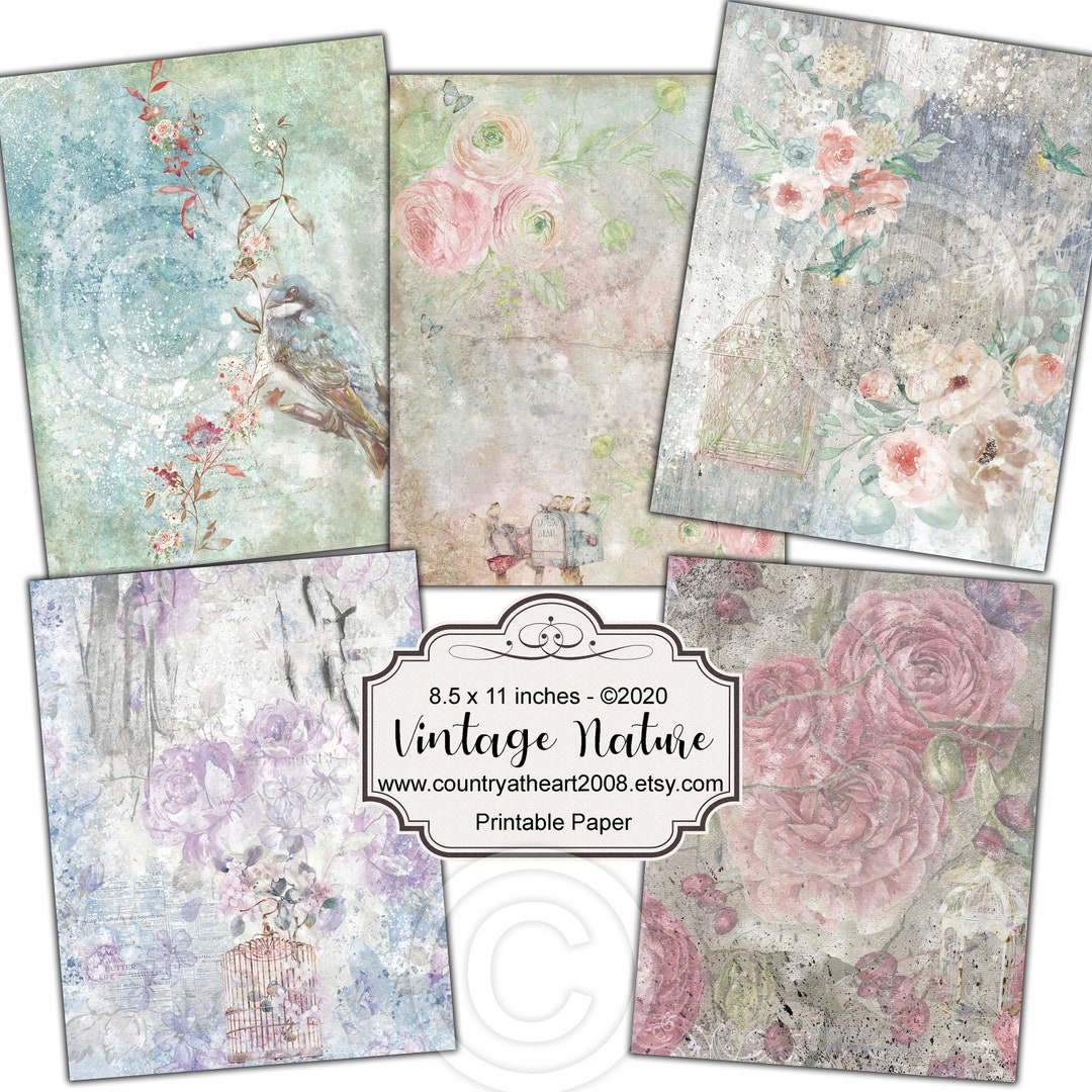 Vintage Nature - Printable Paper - 5 Full Size Sheets of Printable ...