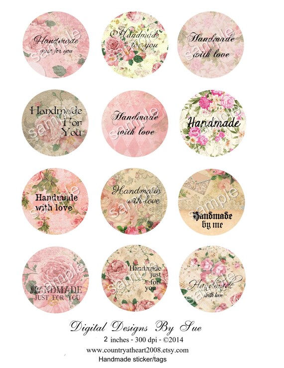 2 inch Circles Handmade Stickers or Tags Printable Digital | Etsy