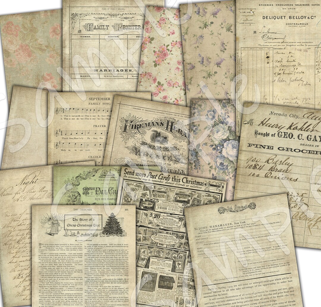 15 Full Size Sheets of Old Vintage Papers - Journaling Papers and ...