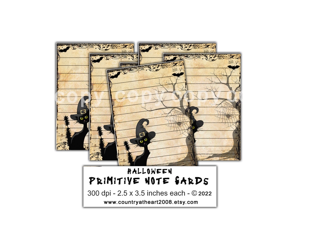 Halloween Primitive Note Cards - Instant Digital Download - Printable ...