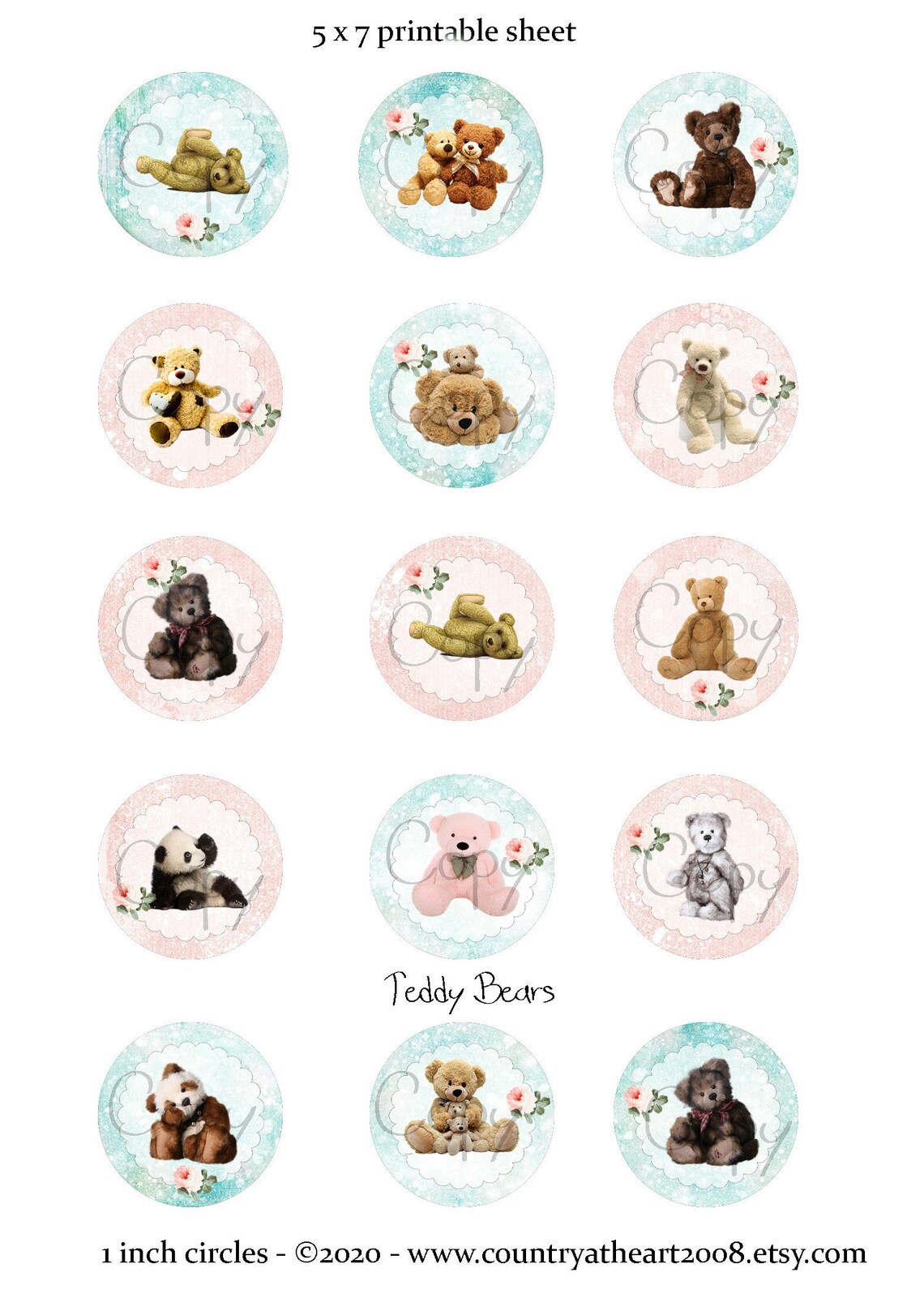 Sweet Teddy Bears 1 Inch Circles Printable Digital Collage - Etsy