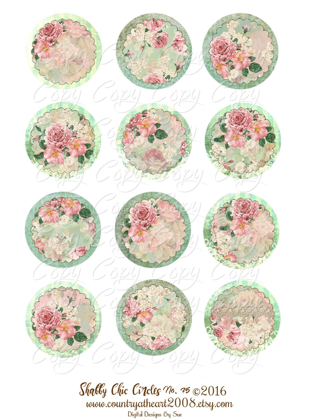 Shabby Chic Circles No 75 - 2 Inch Circles - Printable Digital Collage ...
