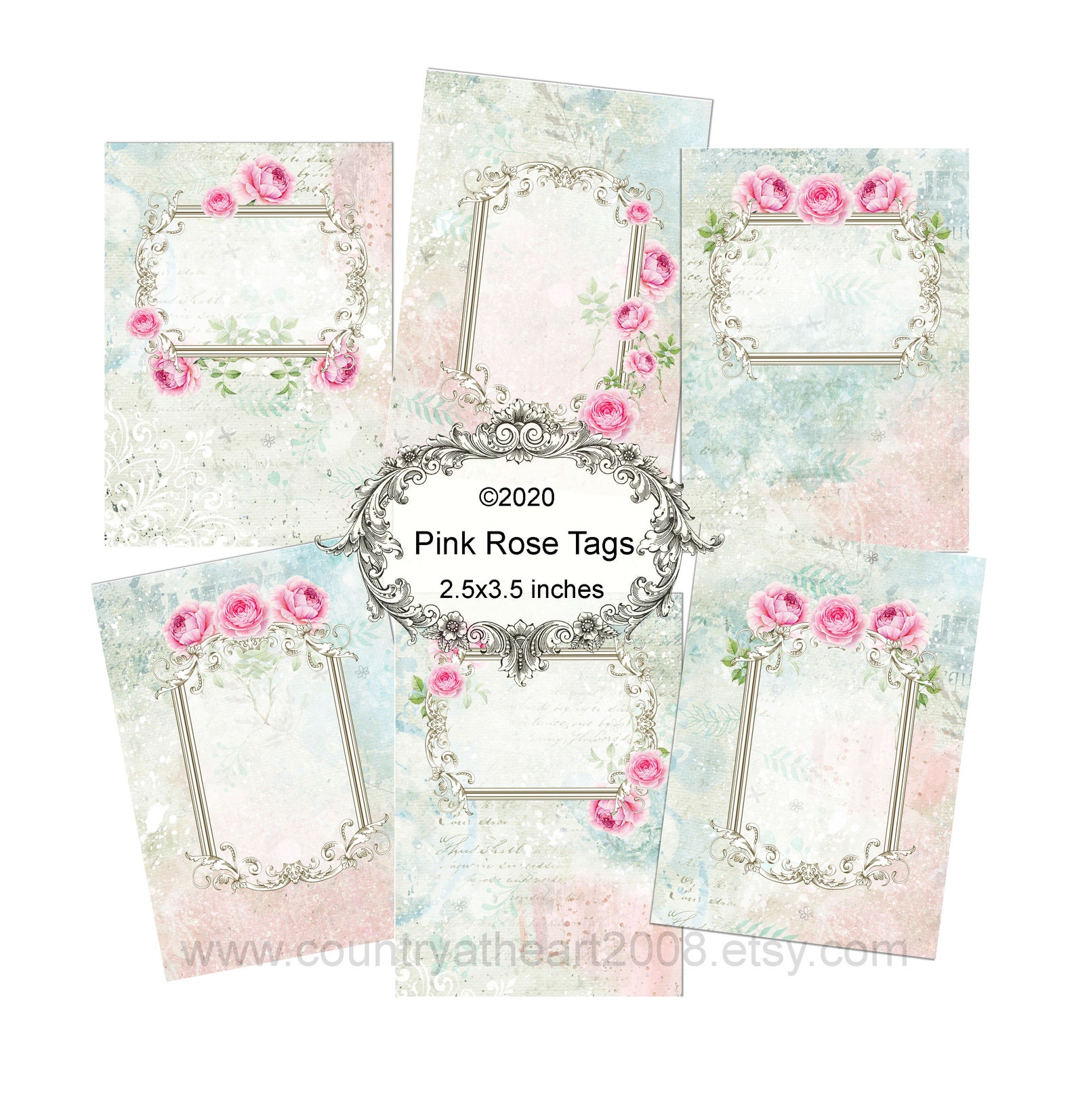 Instant Download Pink Rose Tags Digital Download | Etsy