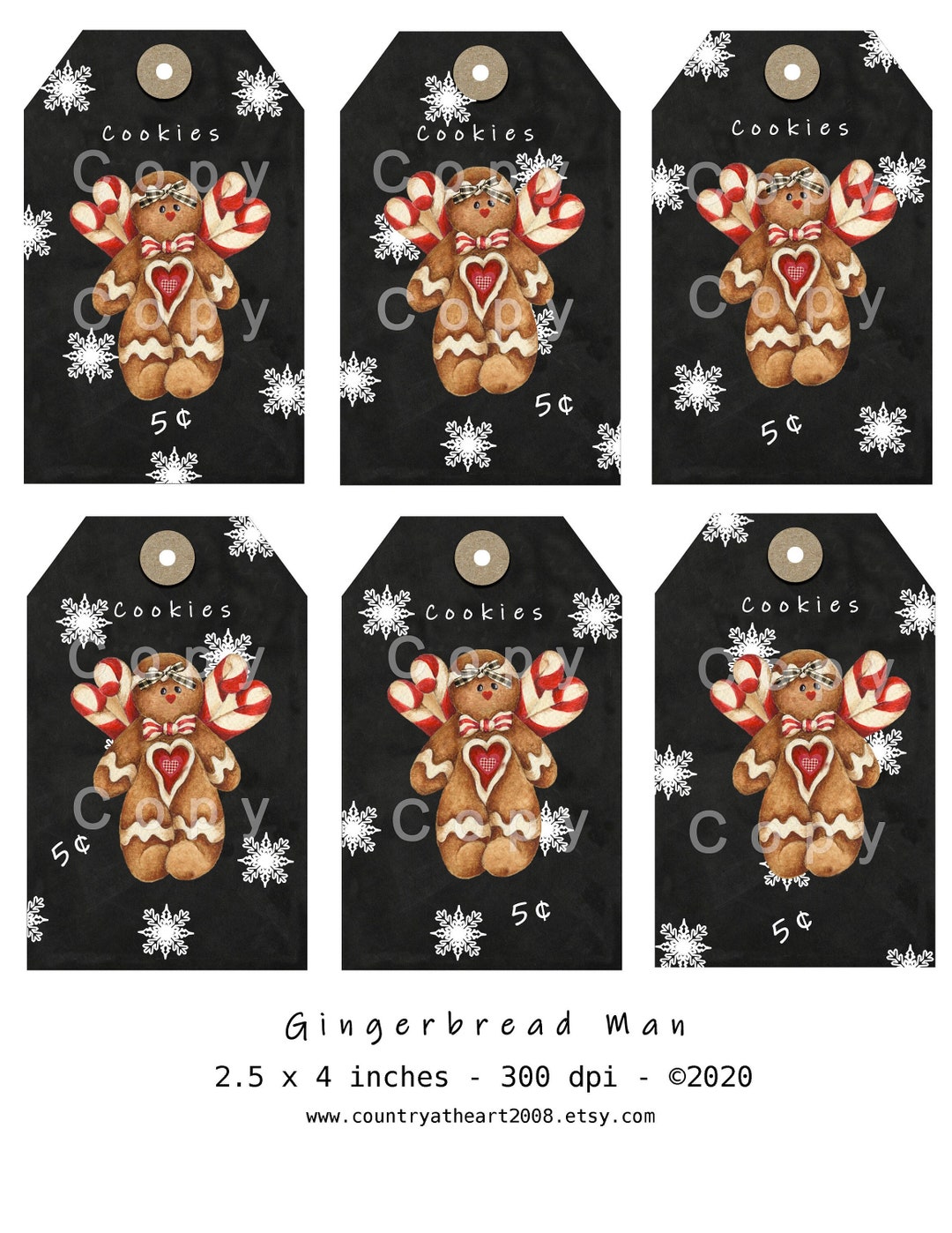 Gingerbread Man Cookies Tags - Printable Digital Collage Sheet ...