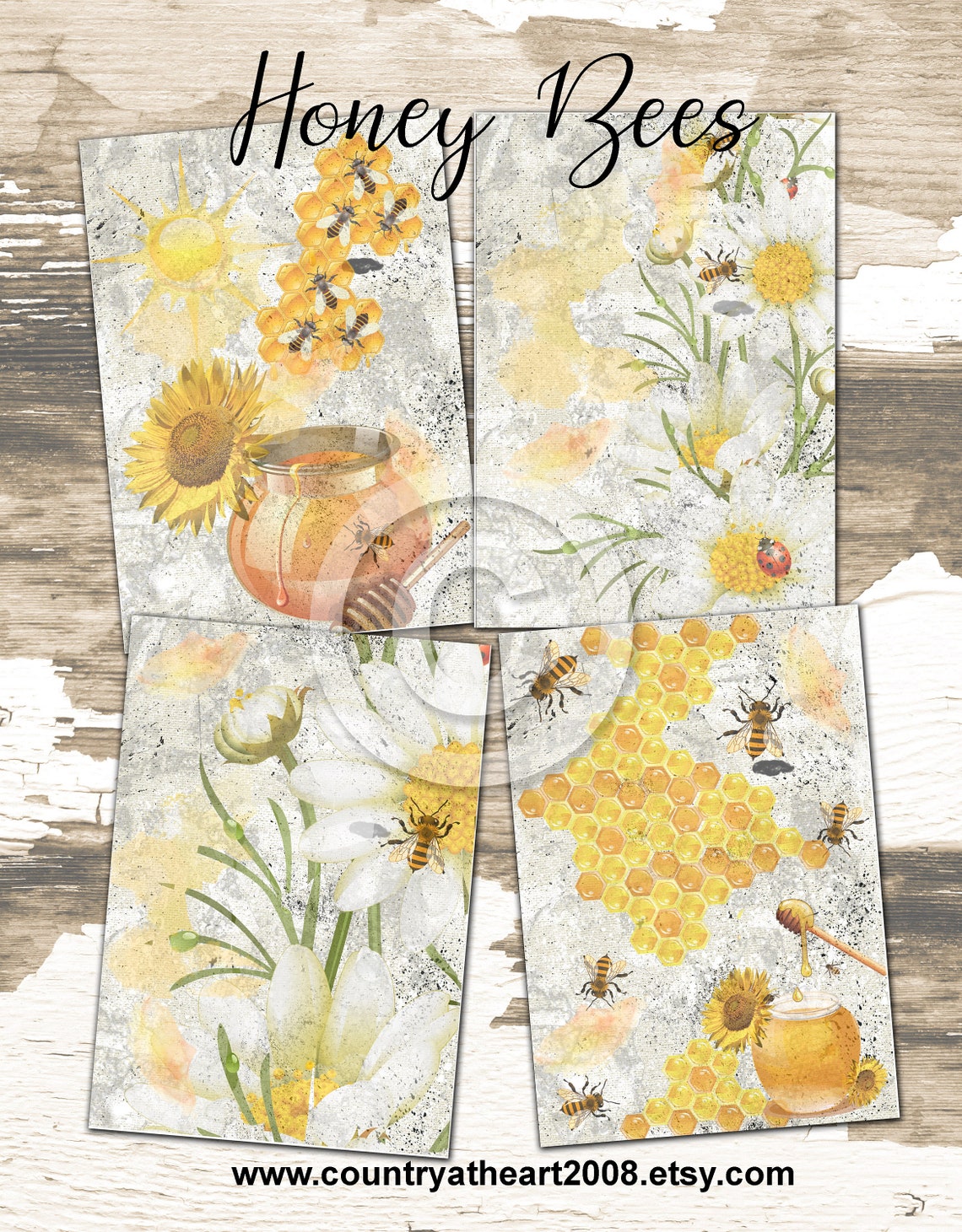 Honey Bees Printable Digital Collage Sheet Digital | Etsy