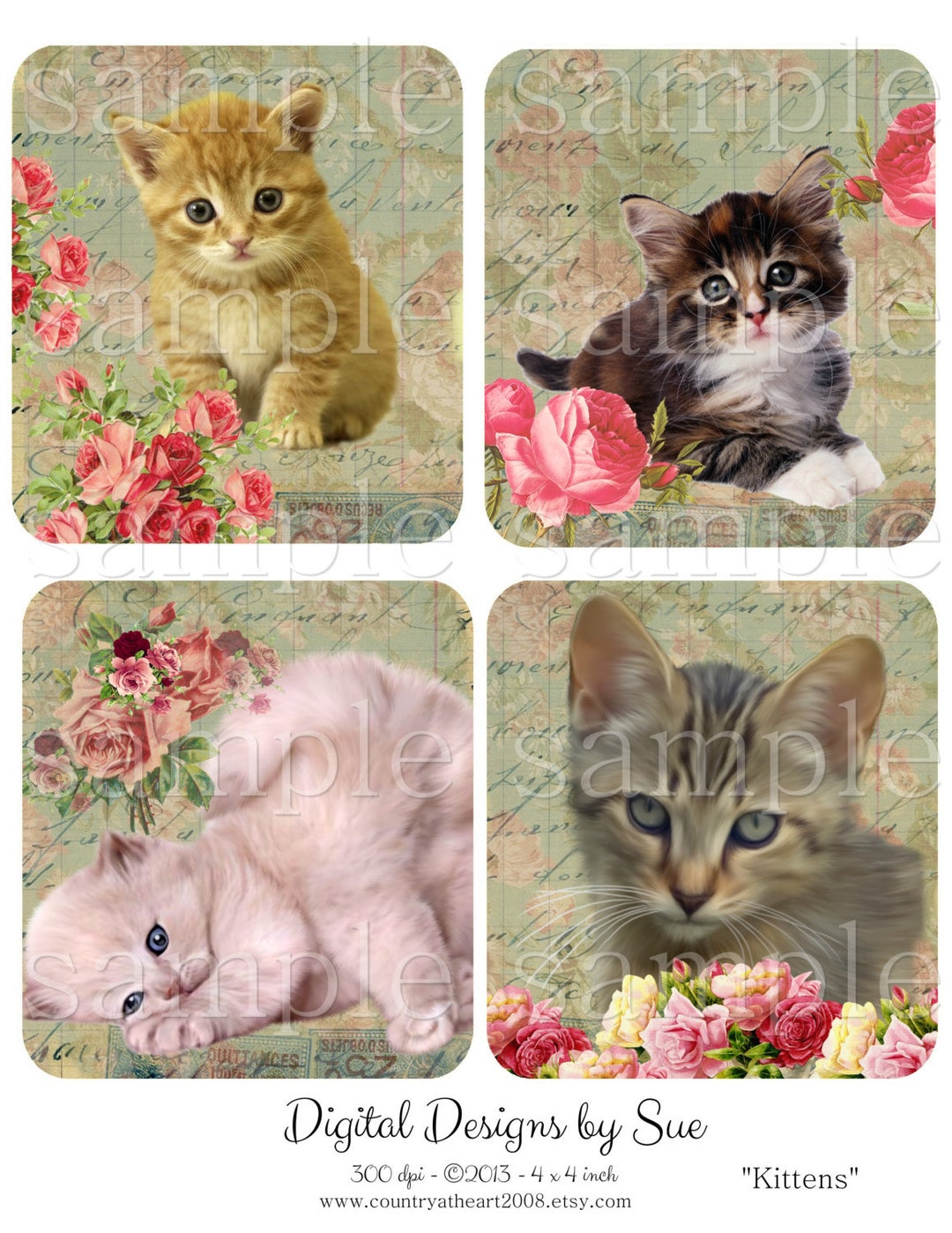 KITTENS - Collage Sheet - Printable Download - Gift Tags - Scrapbook - Etsy