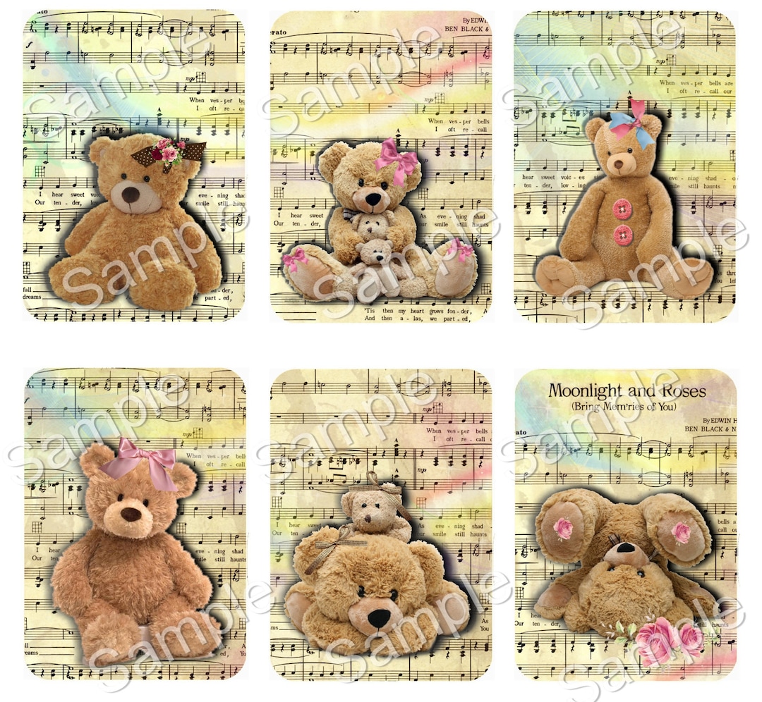 Teddy Bear Love -digital Printable Collage Sheet - Set of 6 - ACEO ...