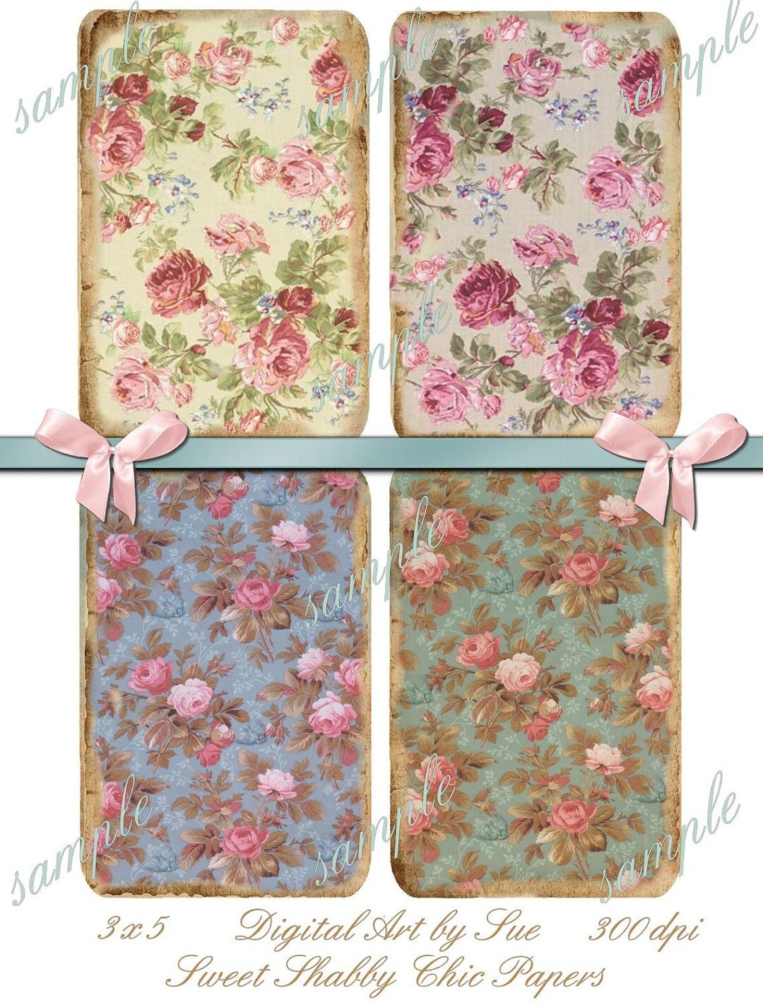 Sweet Shabby Chic Papers - 3x5 - High Quality Collage Sheet - Printable ...