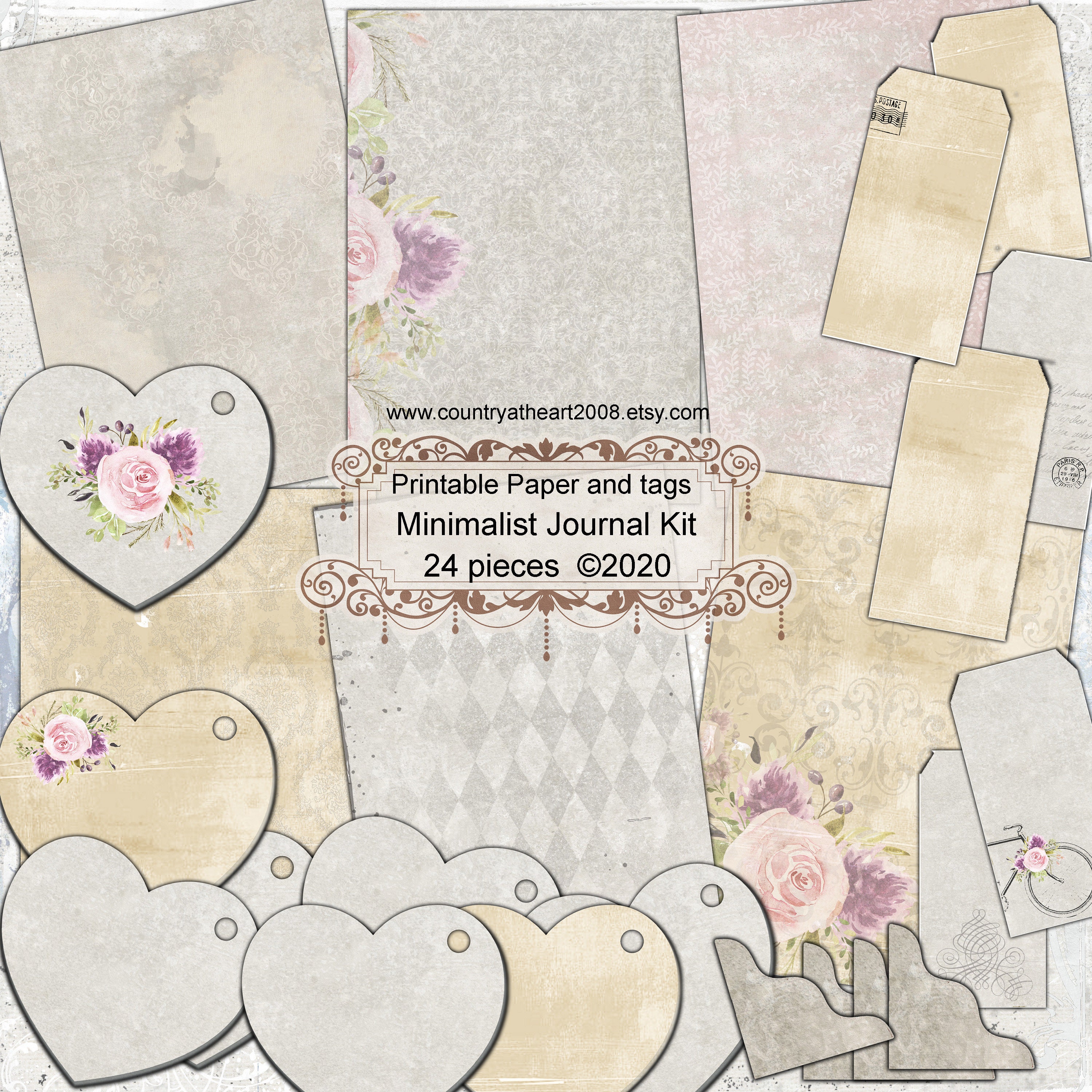 24 piece Minimalist Paper Kit Printable Papers and tags | Etsy