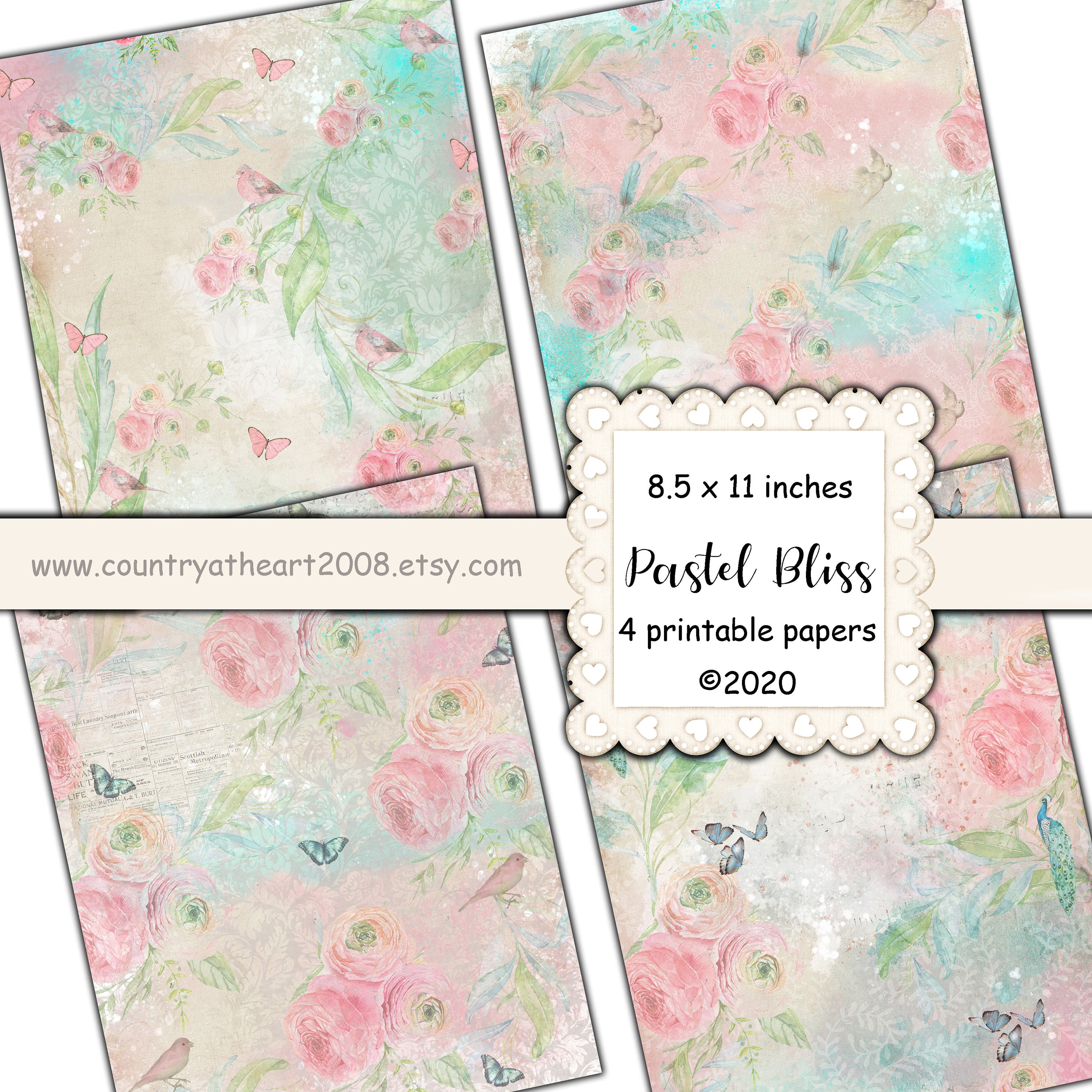 Pastel Bliss Printable Paper 4 Full Size Sheets of | Etsy