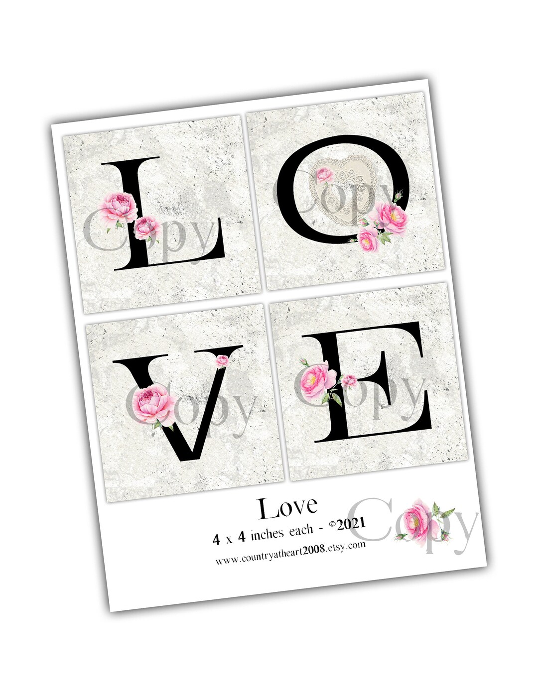 LOVE 4 X 4 Inches Collage Sheet Printable Download Gift Tags Scrapbook - Etsy