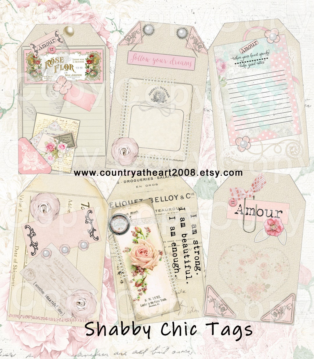 Shabby Chic Tags - Digital Download - Printable Digital Collage Sheet ...