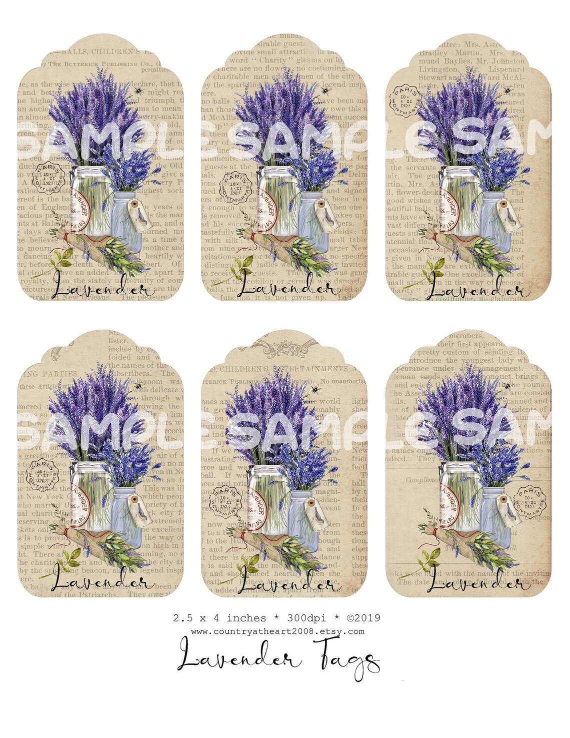 Instant Download Hang Tags - Lavender Tags - Printable Digital Collage ...