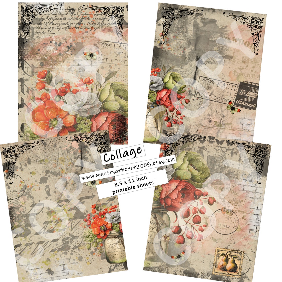 Collage Papers - 8.5 X 11 Inches - Printable Digital Collage Sheets ...