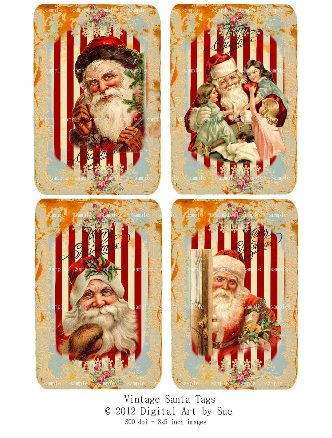 Vintage Santa Tags- High Quality Digital Full Size Sheet - Printable ...