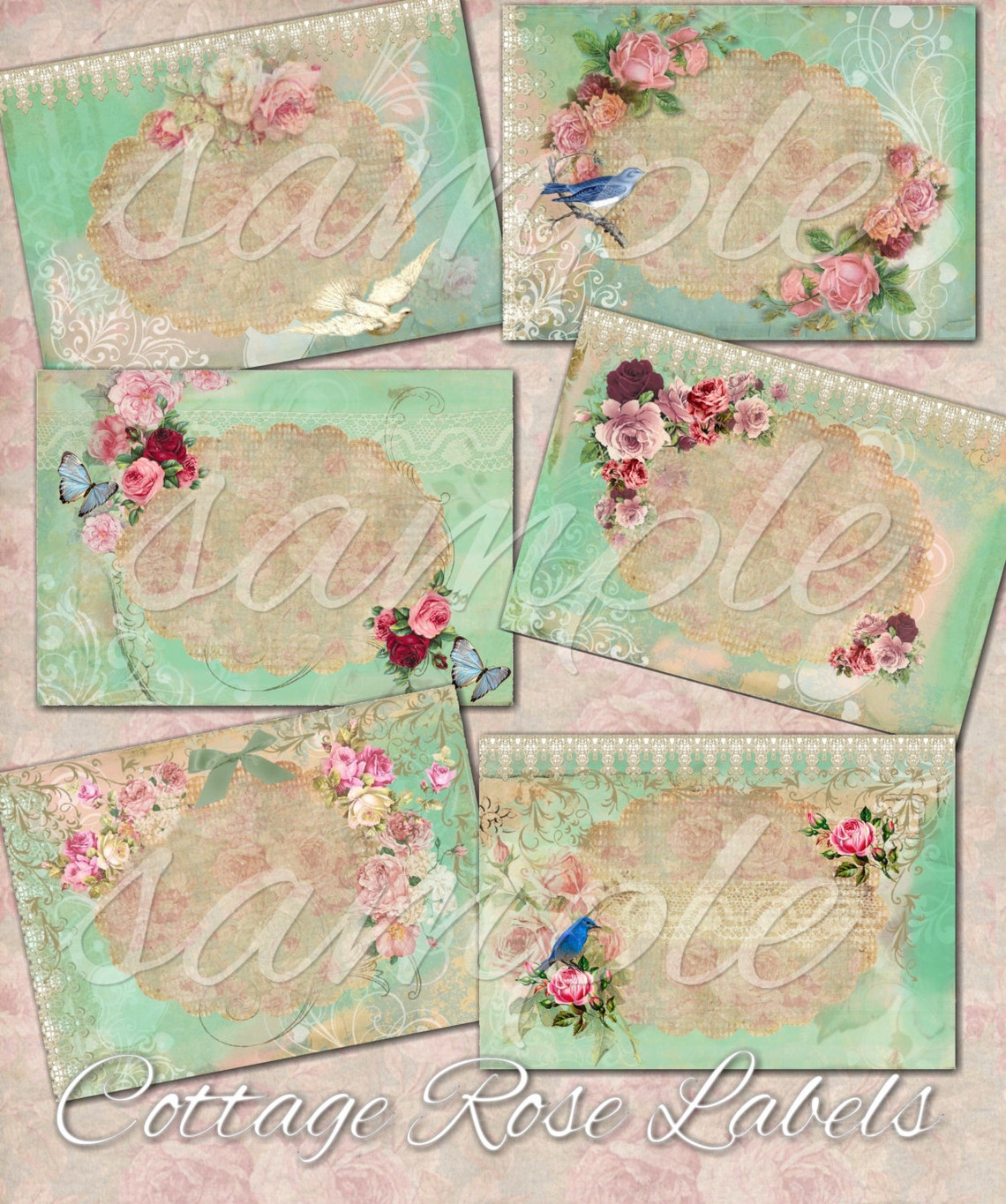 Instant Download - Cottage Rose Labels or Tags - ACEO - Digital ...