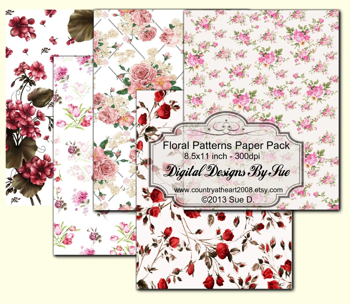 Floral Pattern Paper Pack Printable Collage Sheets Digital - Etsy