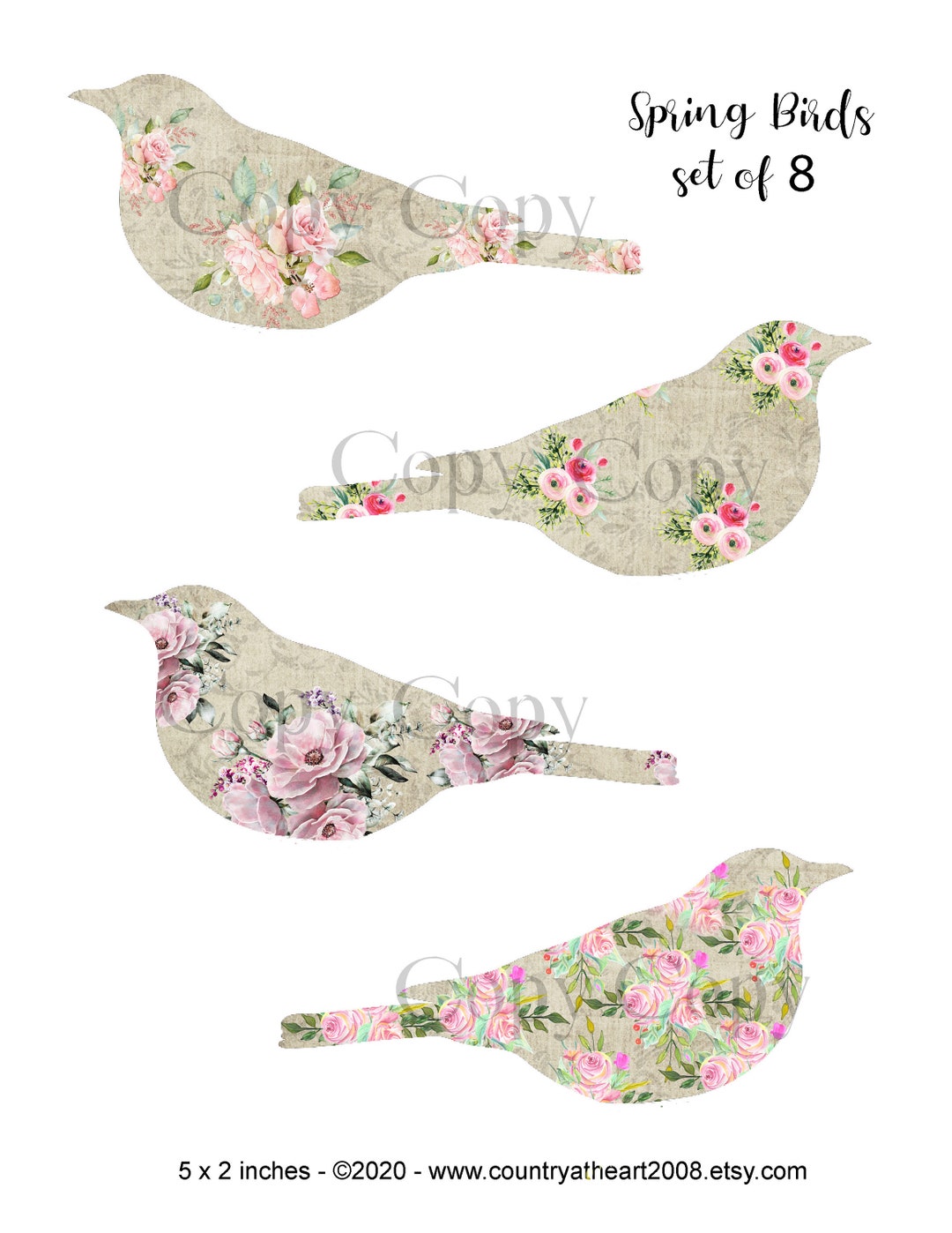 8 Spring Birds - Transfer Patterns - High Quality Collage Sheet ...
