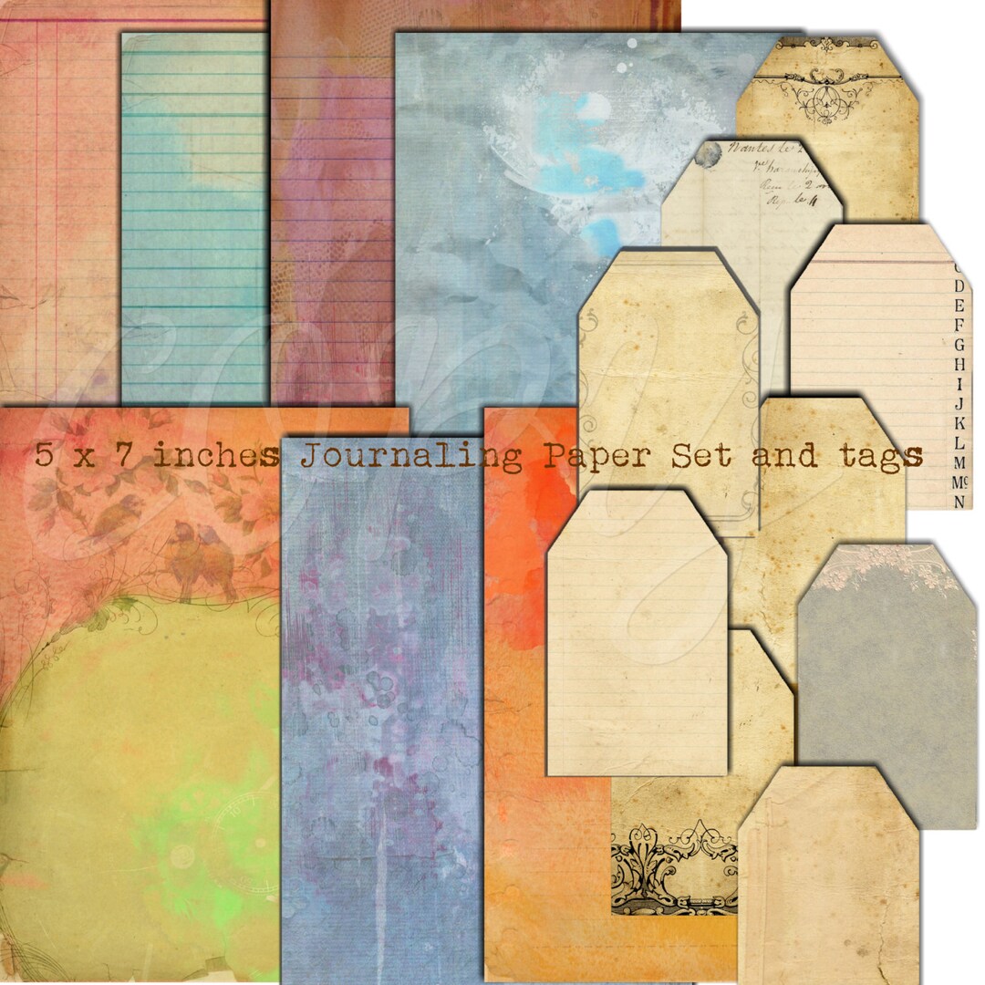 5 X 7 Inches - Journaling Paper Pack and Tag Set - Journaling Papers ...