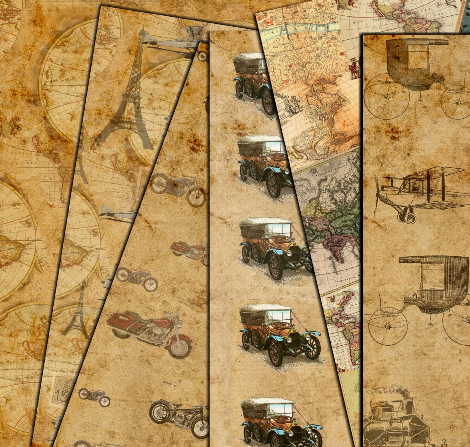 6 Printable Papers Travel Paper Pack Digital Printable | Etsy