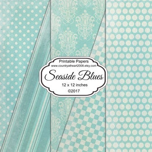 5 Full Sheets - Seaside Blues Paper Set - Printable Digital Collage ...