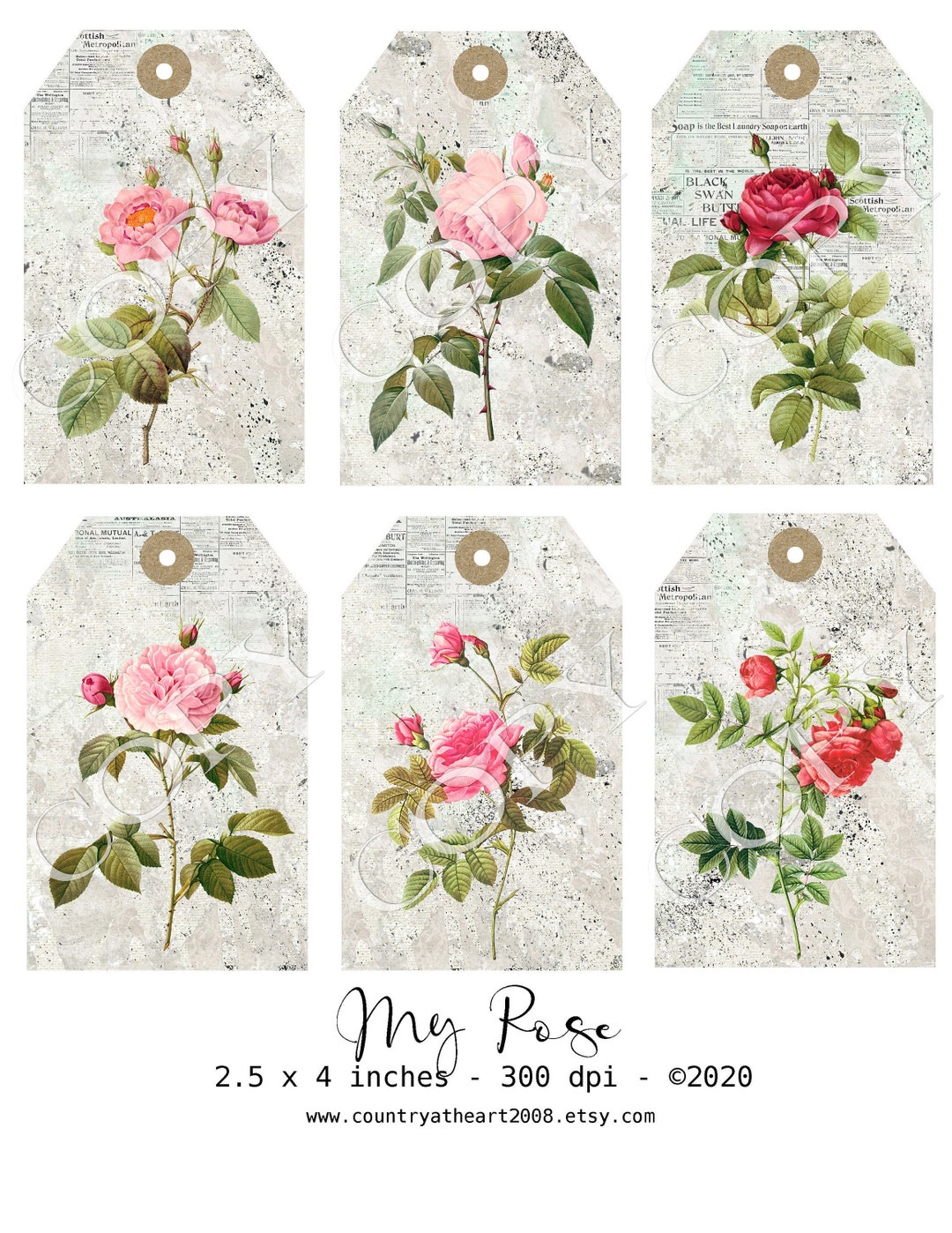 My Rose Tags - Hang Tags - Digital Download - Printable Digital Collage ...