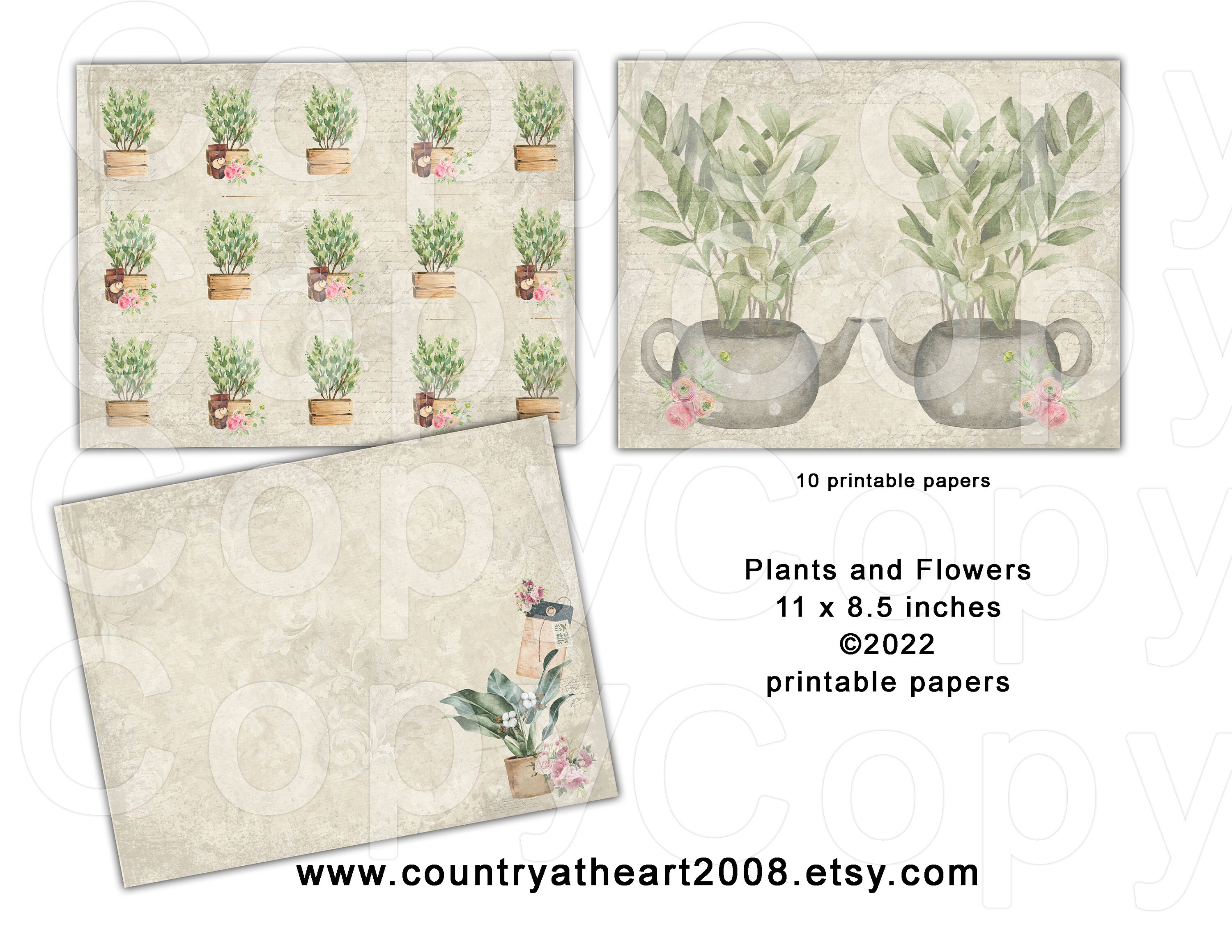 Plants and Flowers 10 Printable Papers Digital Download - Etsy