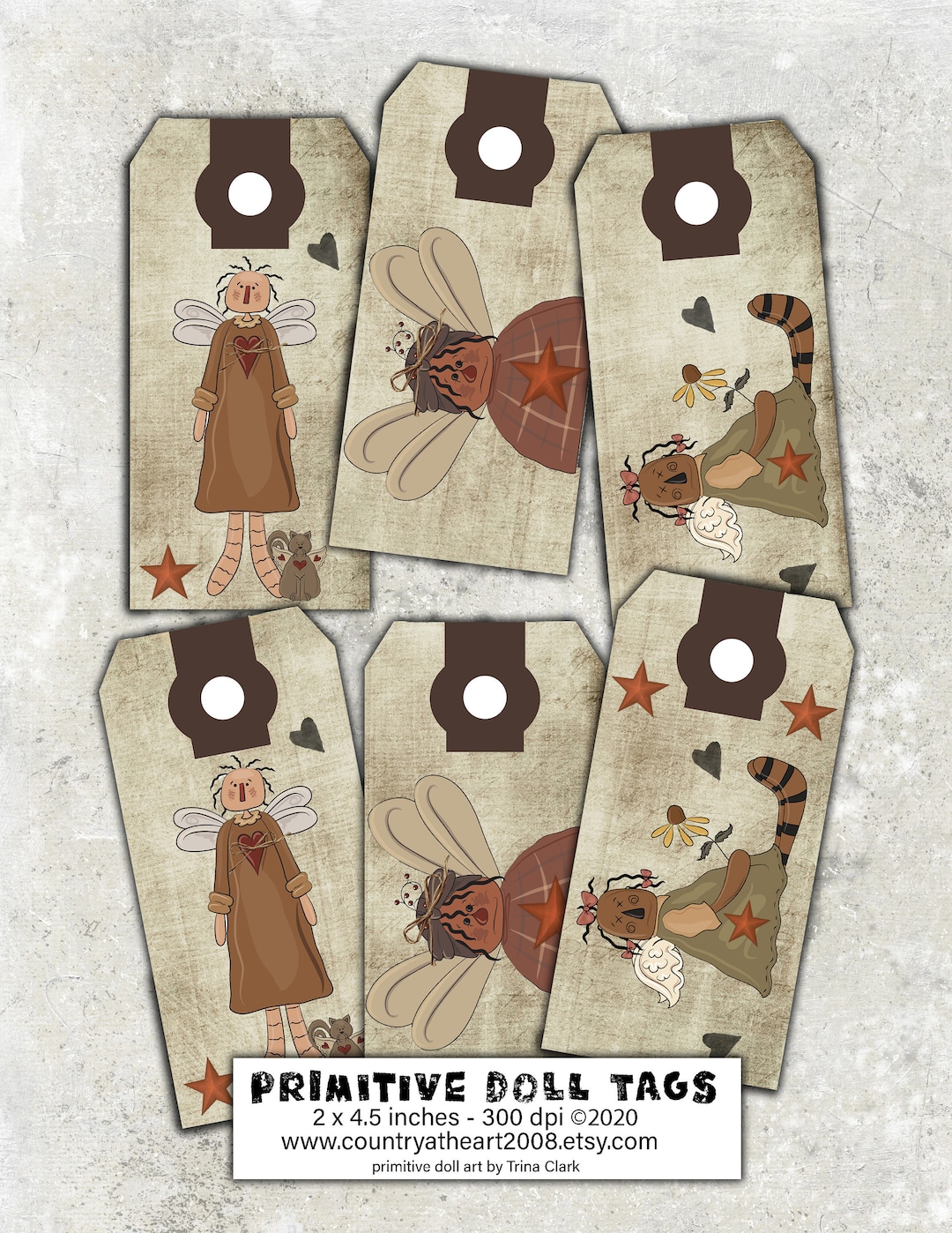 Primitive Doll Tags - 2 X 4.5 Inches - Digital Download - Scrapbook ...
