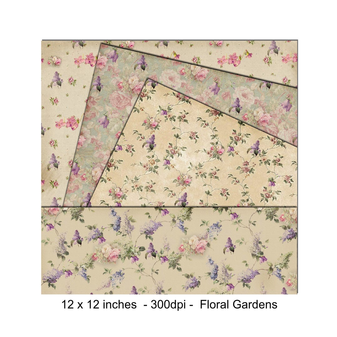 Floral Gardens Paper Pack - Printable Digital Collage Sheets - Digital ...