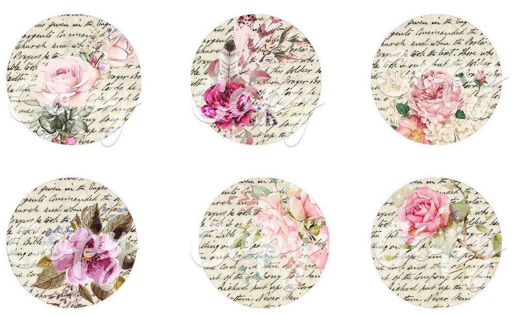Floral - 1 Inch Circles - Printable Digital Collage Sheet - Digital ...