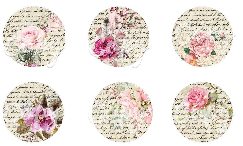 Floral 1 Inch Circles Printable Digital Collage Sheet | Etsy