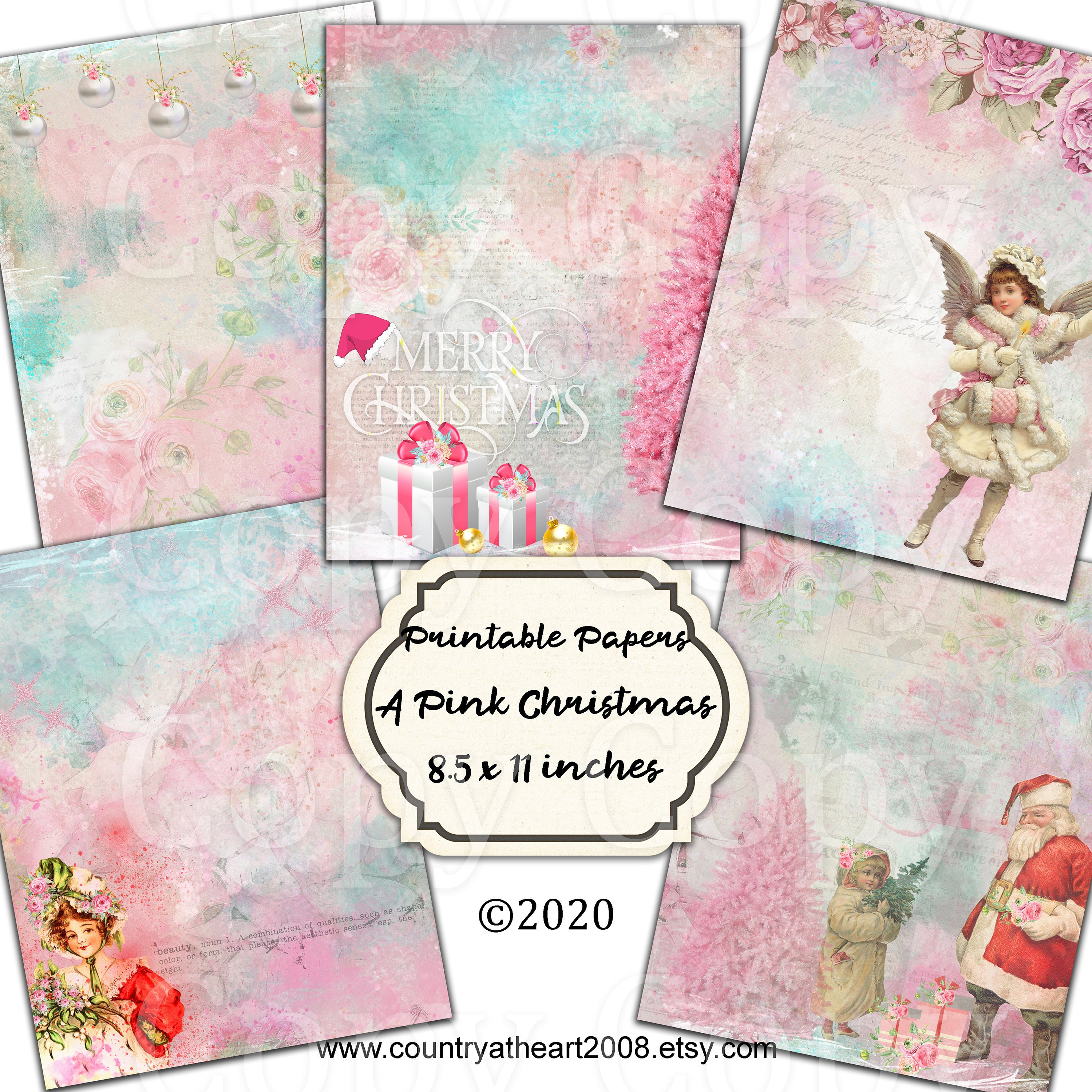 A Pink Christmas Paper Pack Printable Paper 5 Full Size | Etsy